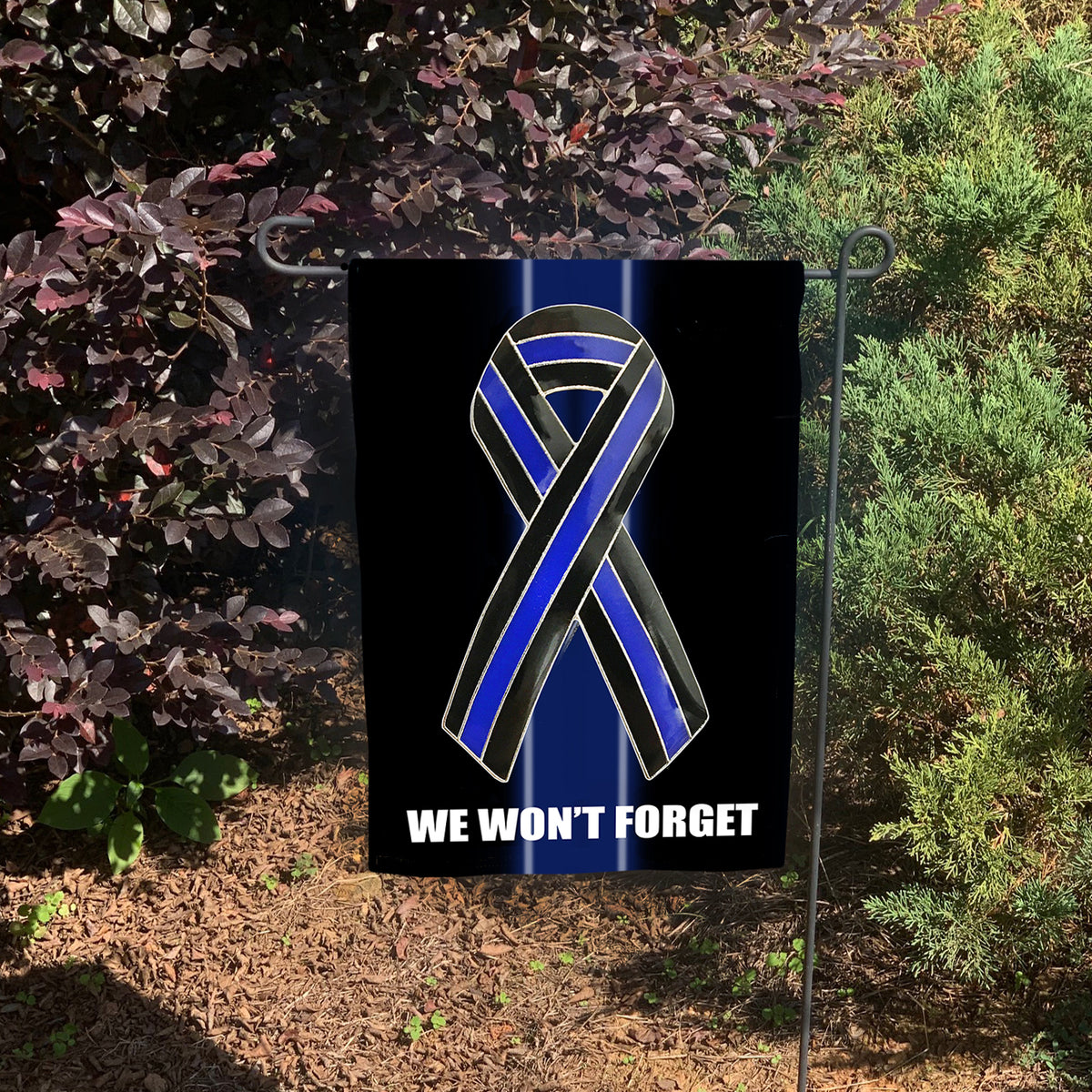 Thin Blue Line Ribbon We Won't Forget Law Enforcement Garden Flag ...