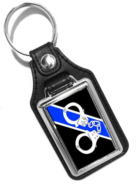 Law Enforcement Handcuffs Thin Blue Line Faux Leather Key Ring ...